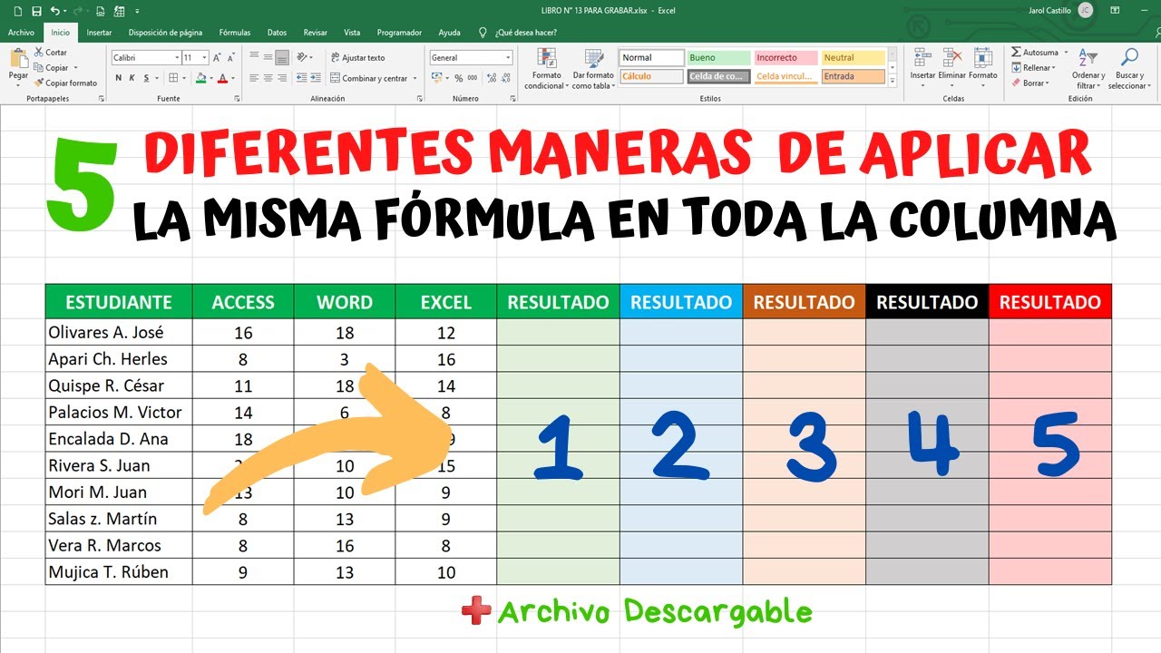Aplicar función a toda la columna en Excel - Recursos Excel