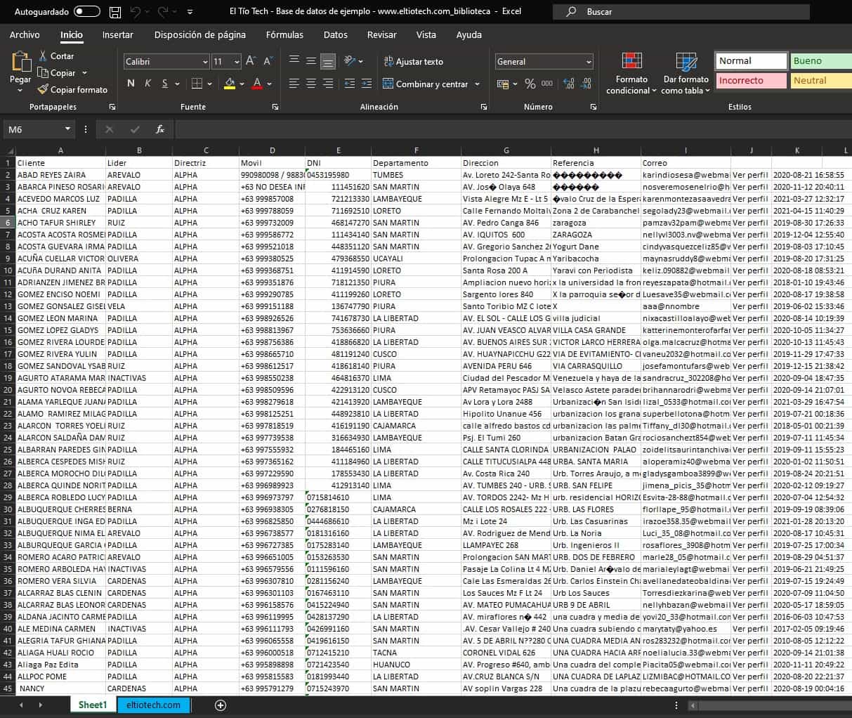 Descargar base de datos en Excel para practicar - Recursos Excel