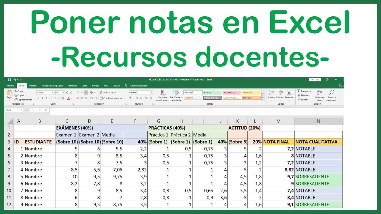 Lista de Notas de Alumnos en Excel - Recursos Excel